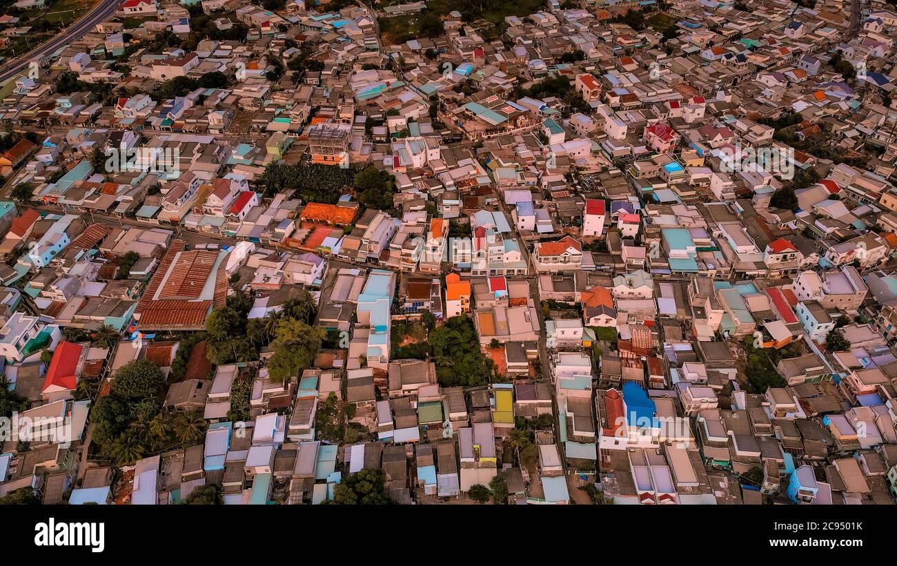 Aerial drone skyline downtown ho hi-res stock photography and images ...