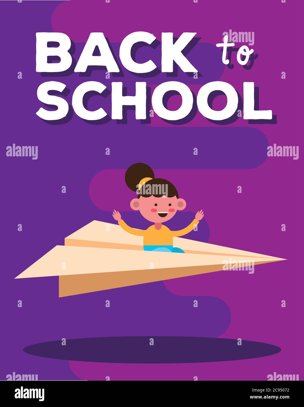 little student girl flying in paper airplane comic character vector ...