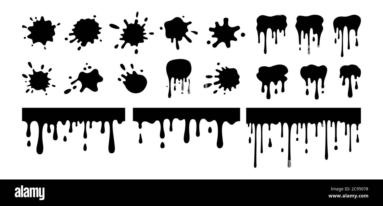 Splash Black Blob Shape Set Black Silhouette Round Ink Splatter