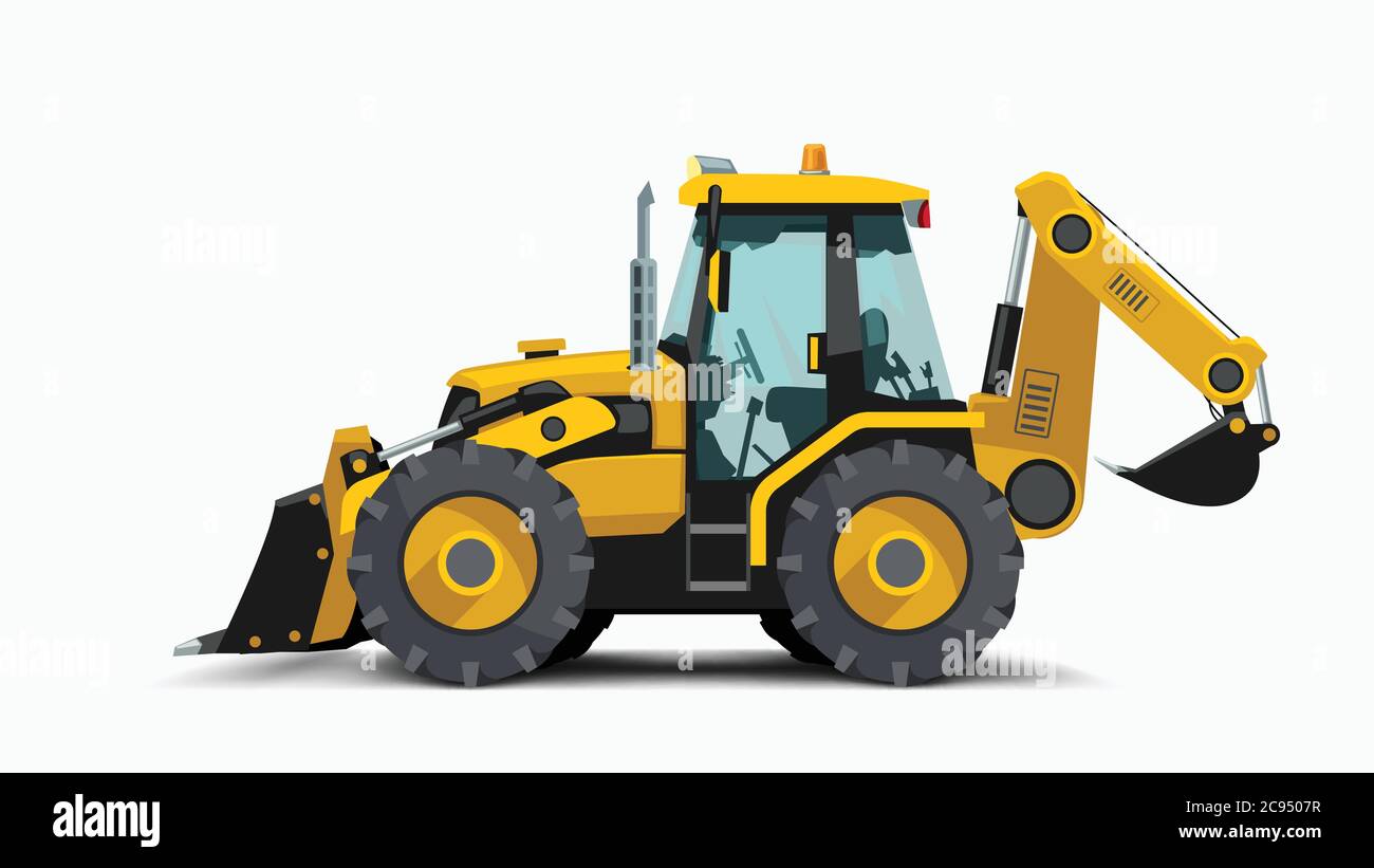 construction yellow tractor side white on white Stock Vector Image ...