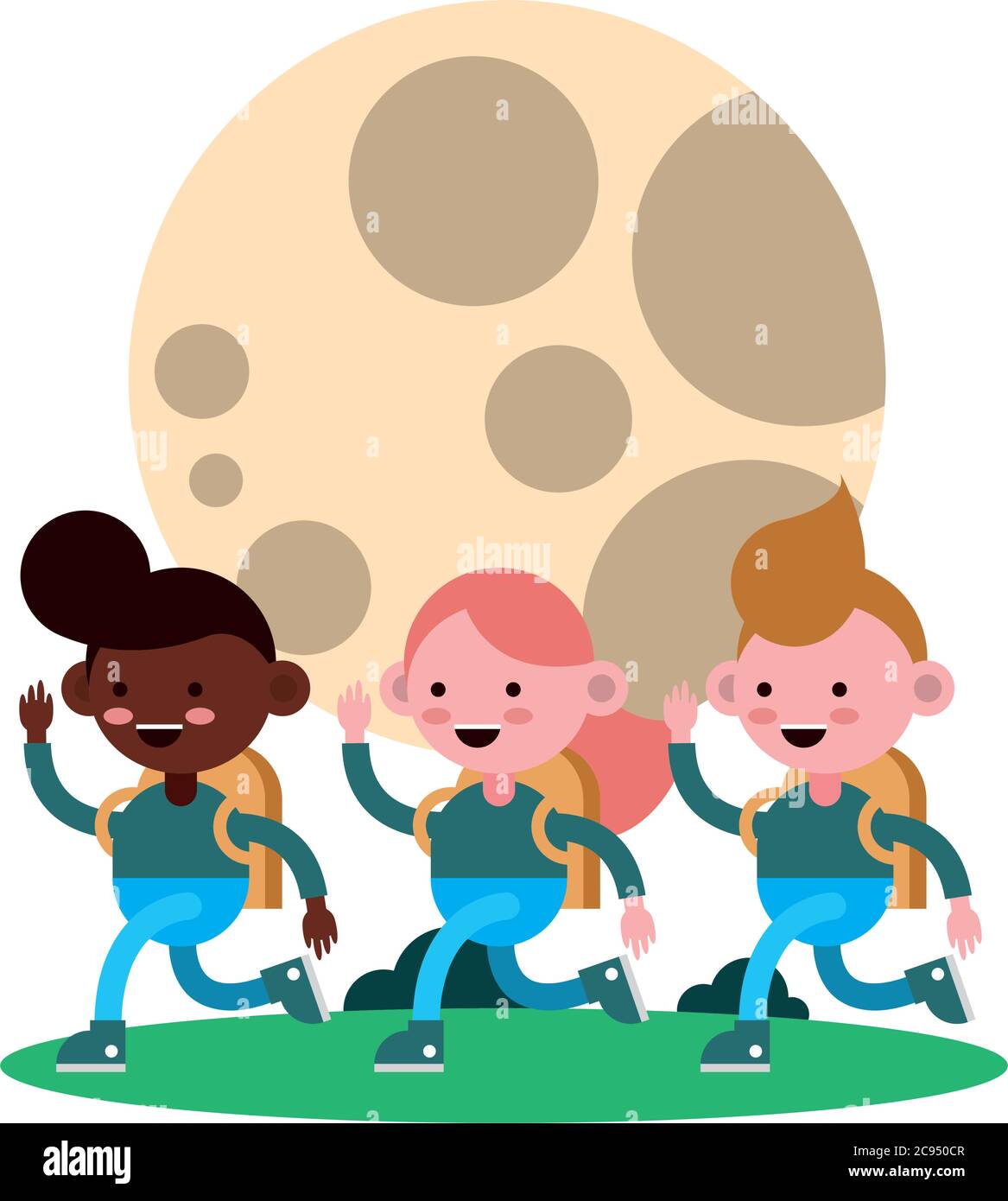 little students walking comic characters vector illustration design ...
