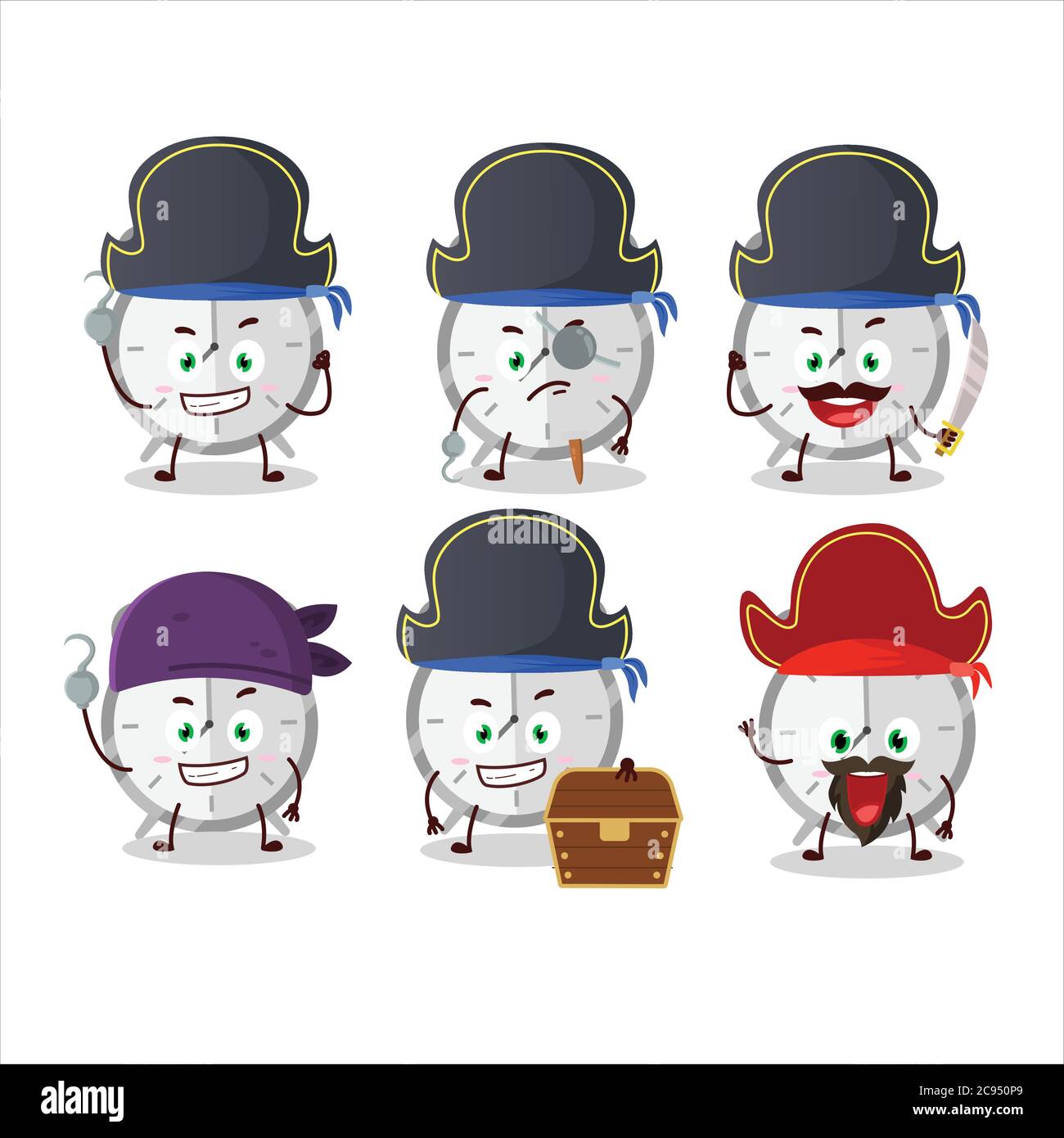 Cartoon character of alarm clock with various pirates emoticons Stock ...