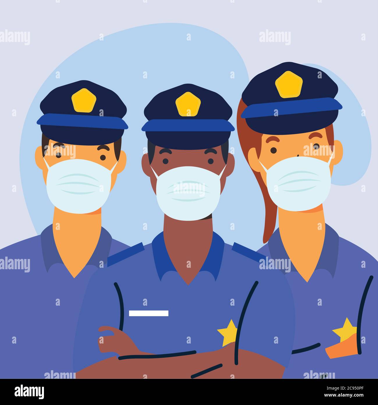 police officer wearing medical mask character vector illustration ...