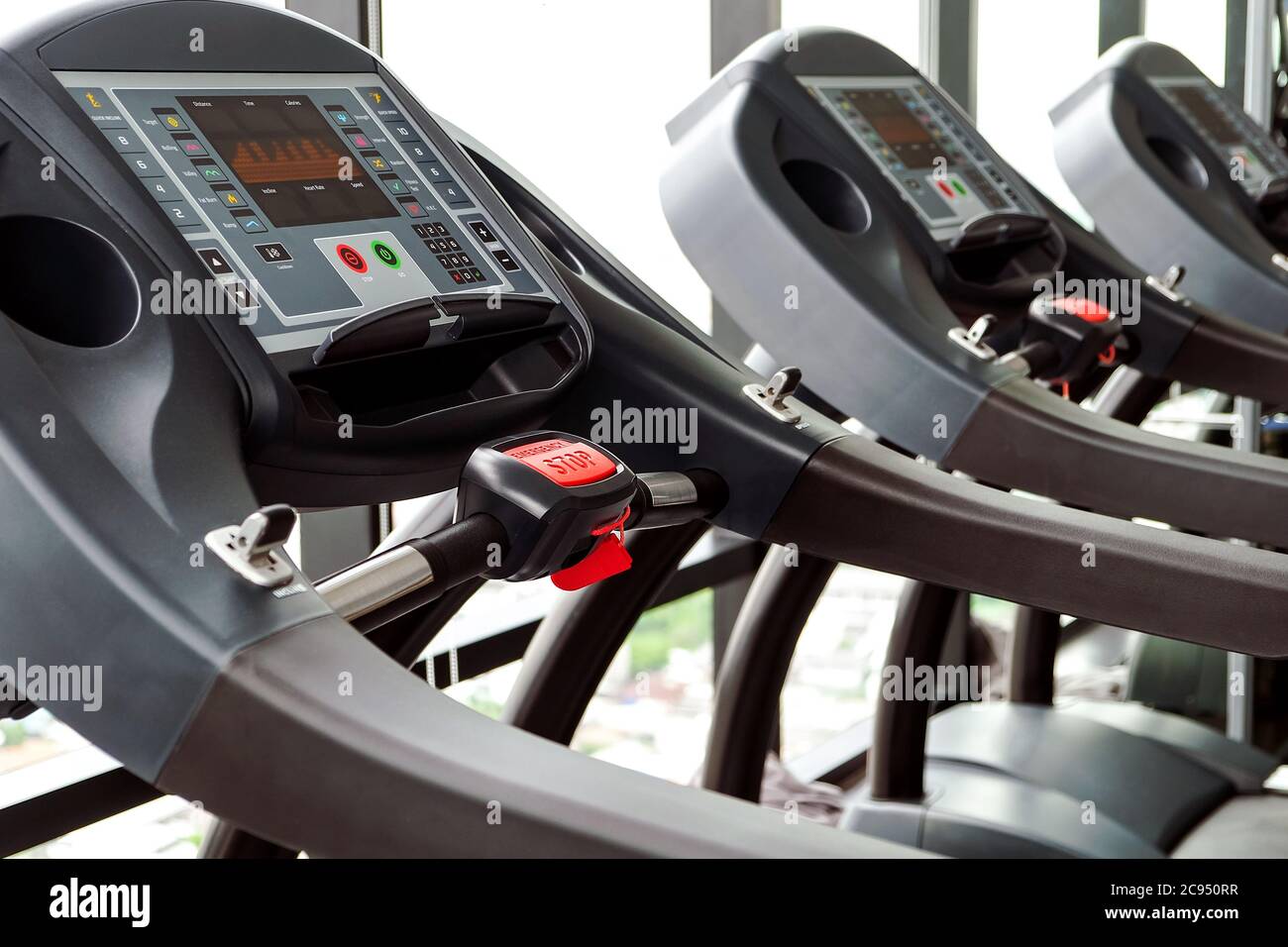 Detail image of Treadmill in fitness room background Stock Photo - Alamy