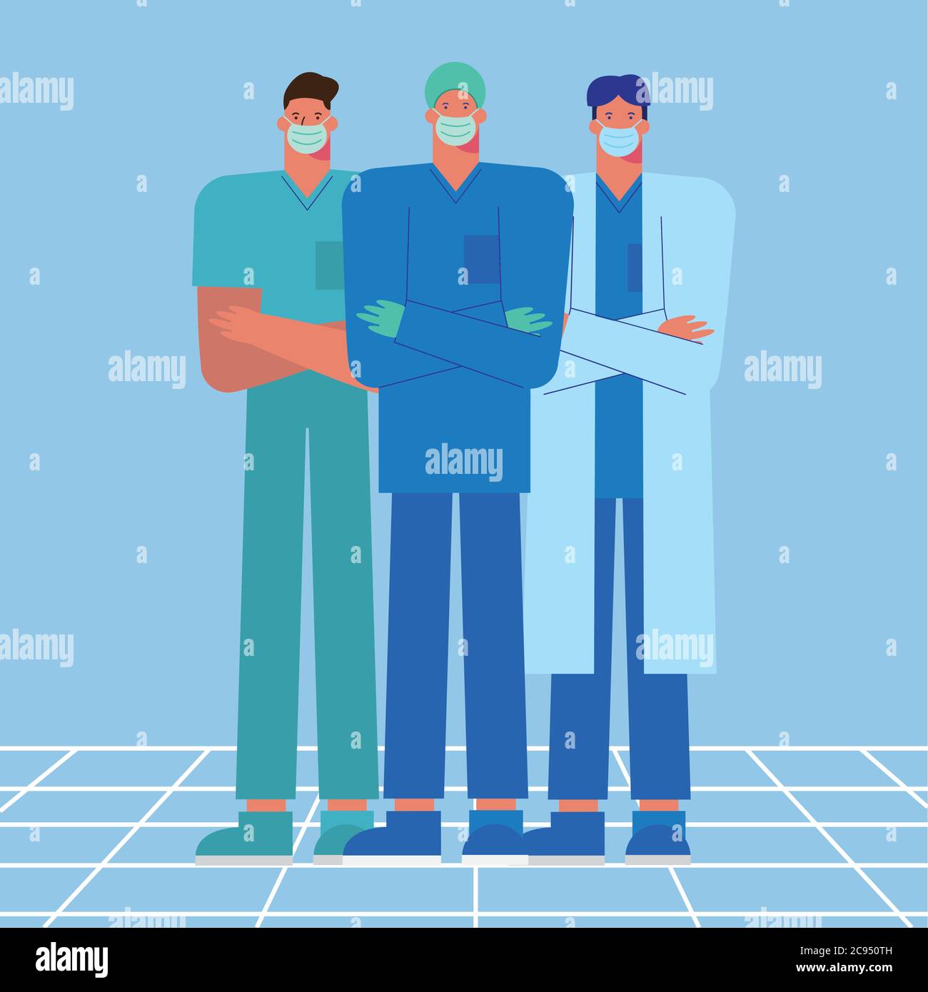 professional male doctors wearing medical masks vector illustration ...