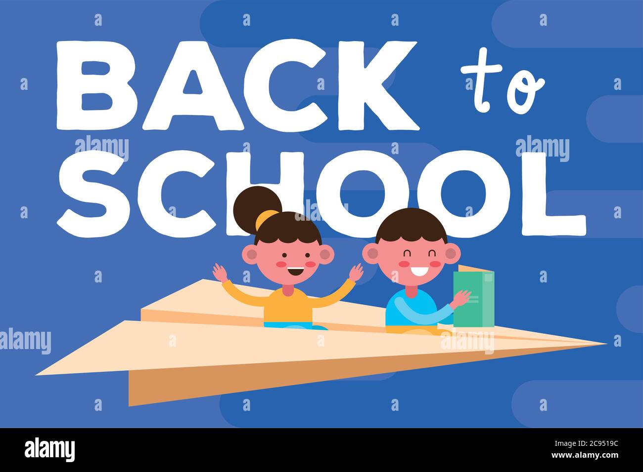 little students couple flying in paper airplanet comic characters ...