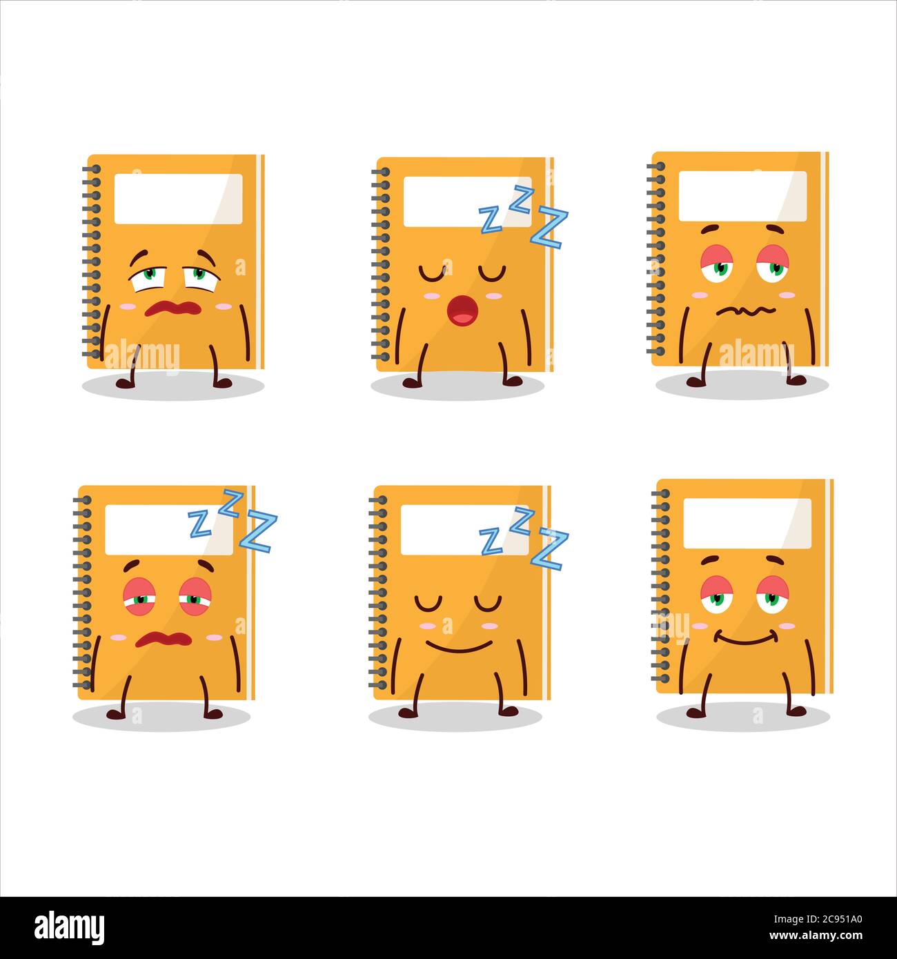 Cartoon character of orange study book with sleepy expression Stock ...
