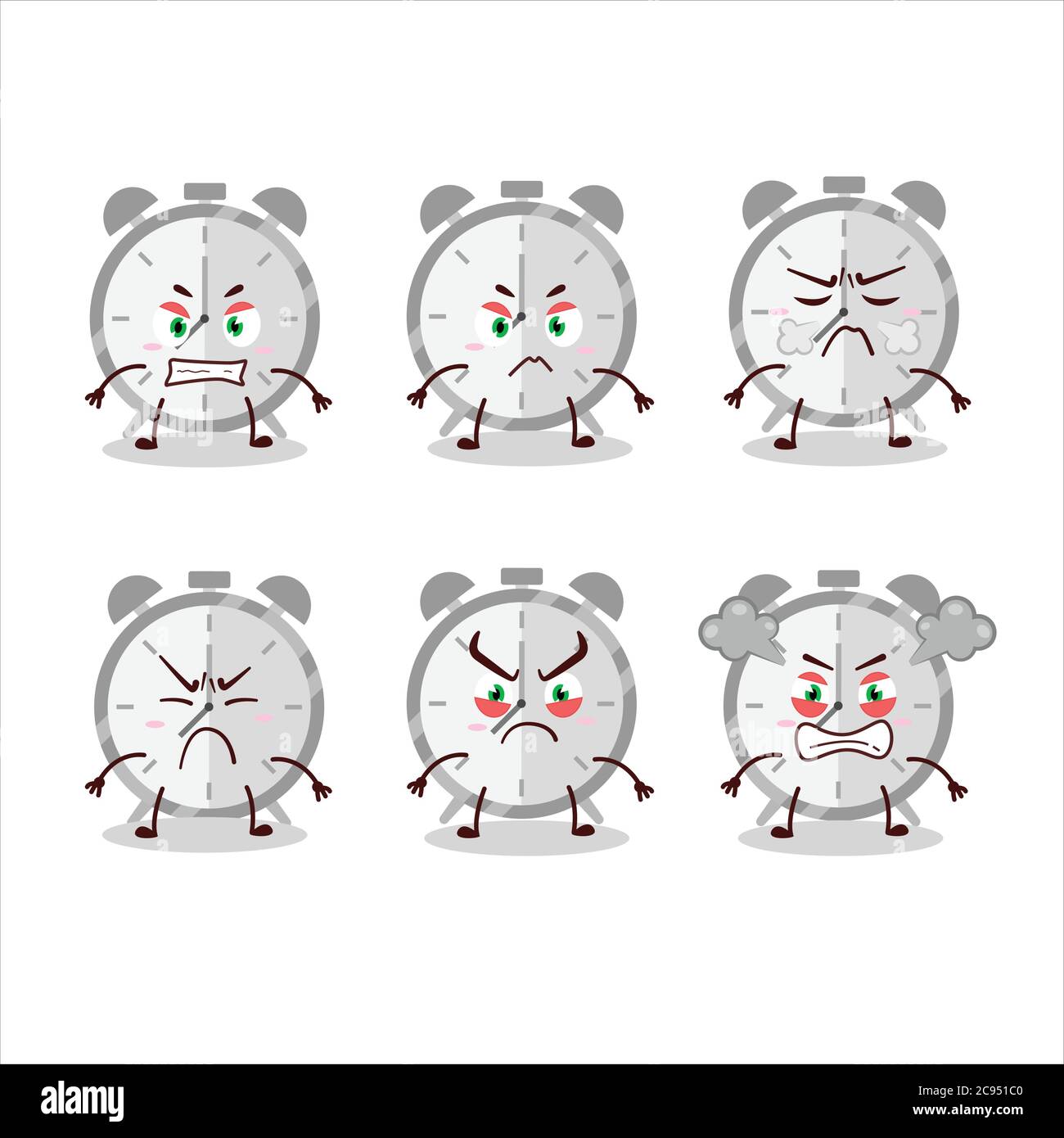 Alarm clock cartoon character with various angry expressions Stock ...