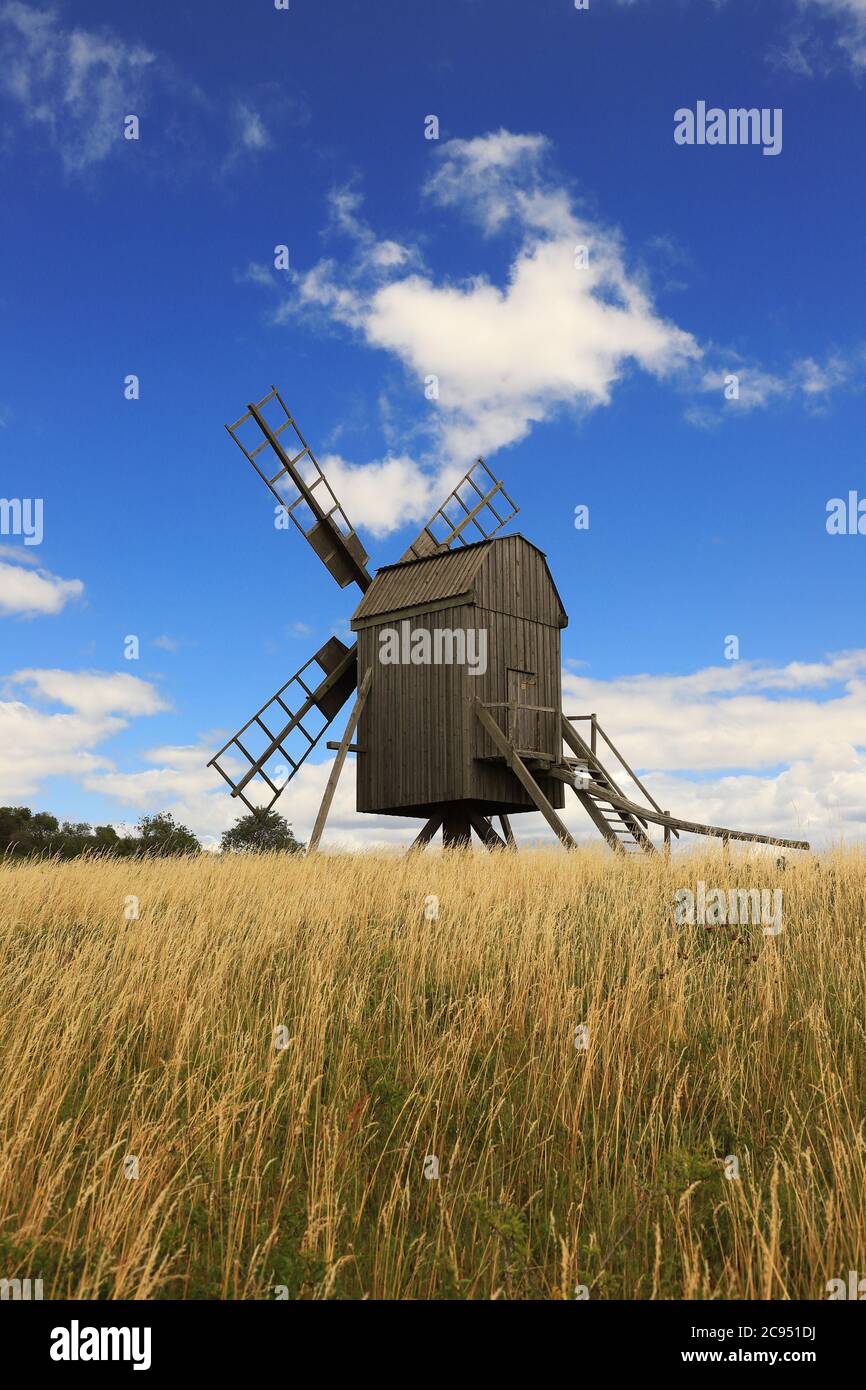 One old wooden post windmill located in Swedish province of Oland Stock ...