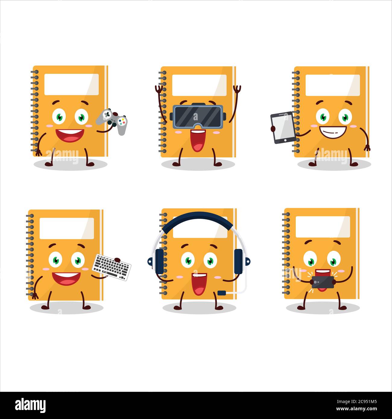 Orange study book cartoon character are playing games with various cute ...
