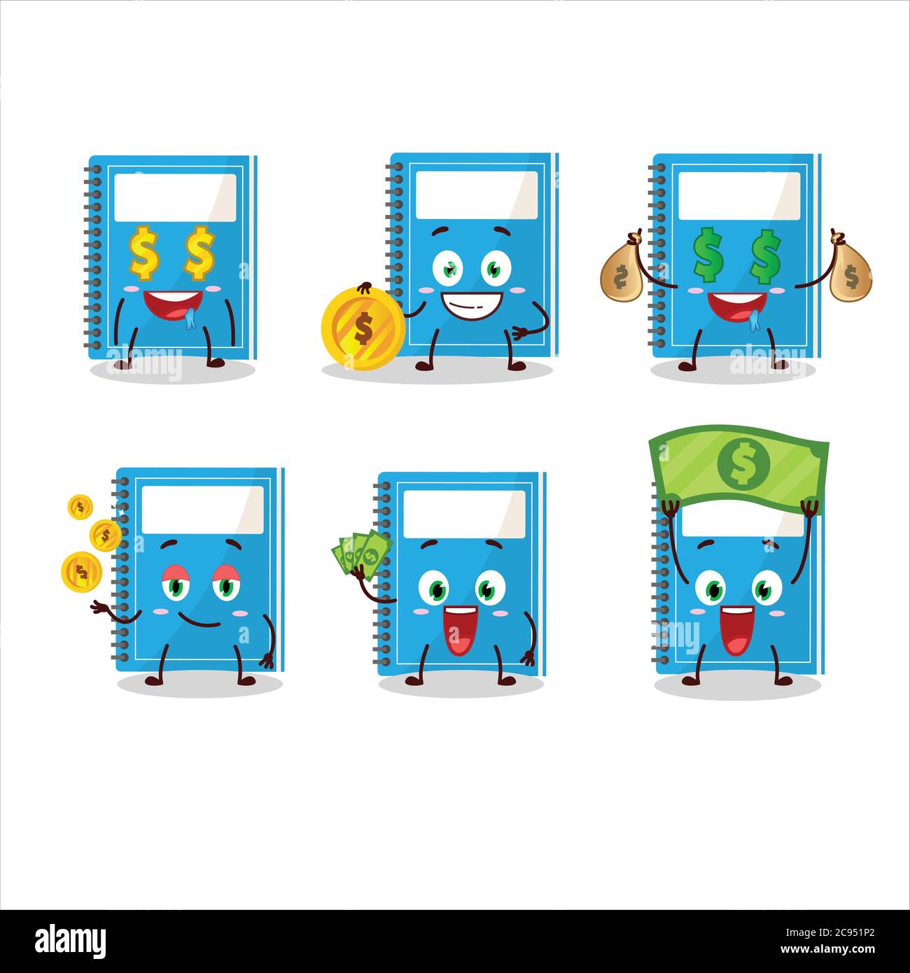 Blue study book cartoon character with cute emoticon bring money Stock ...