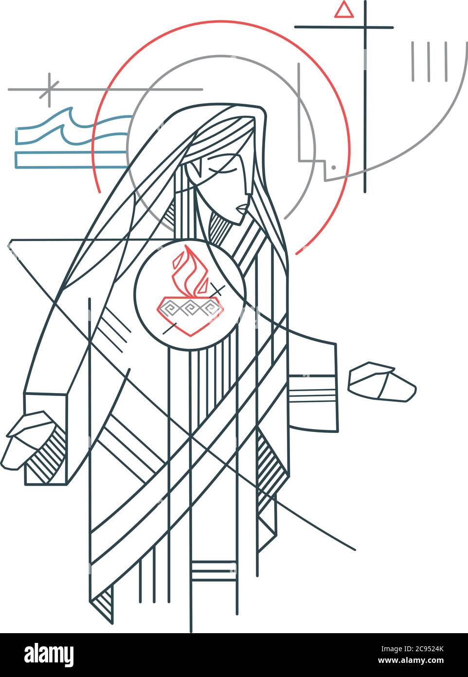 Hand drawn illustration or drawing of Virgin Mary and her Immaculate ...