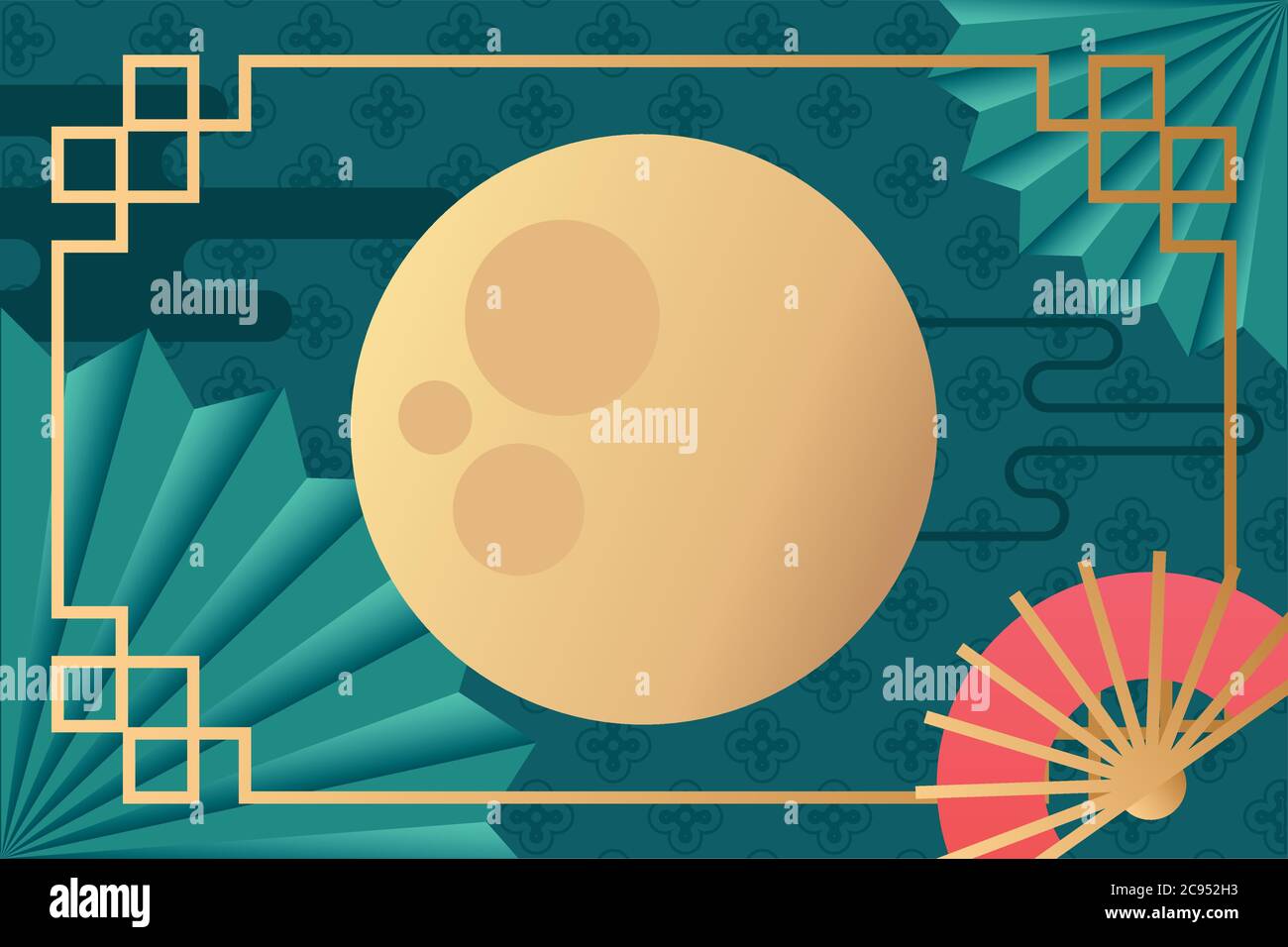 mid autumn festival poster with moon and fan vector illustration design ...
