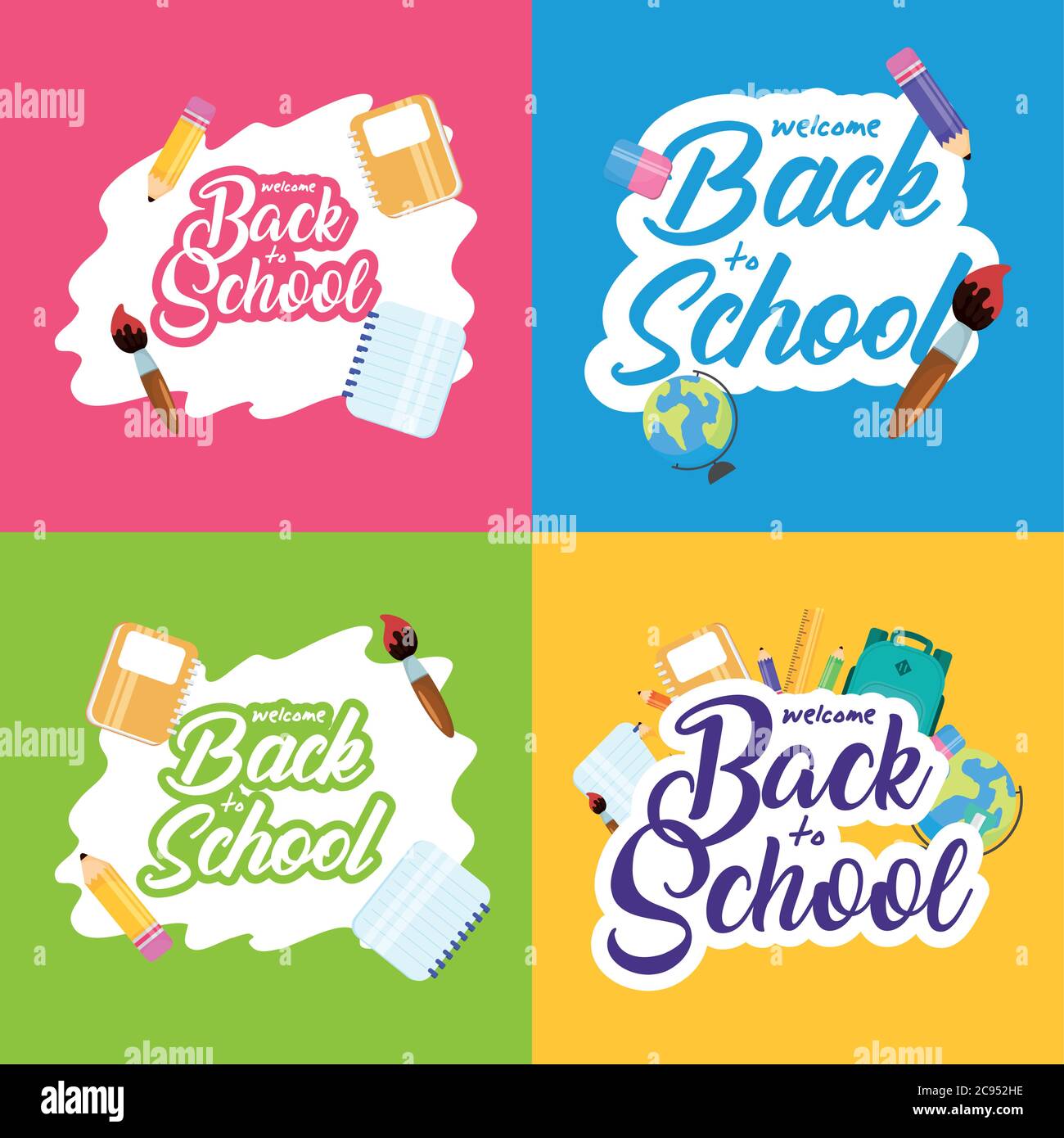 back to school poster with set letterings and supplies vector ...