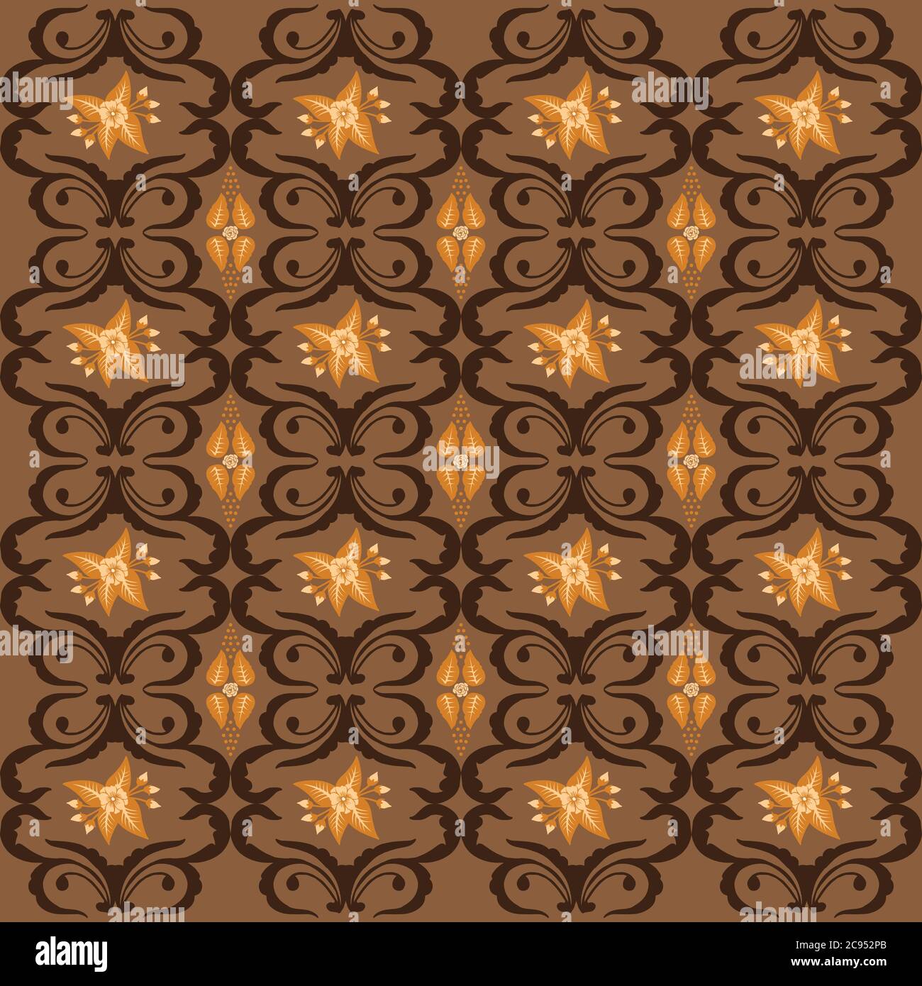 Elegant Jogja batik with flower pattern and golden brown color design ...