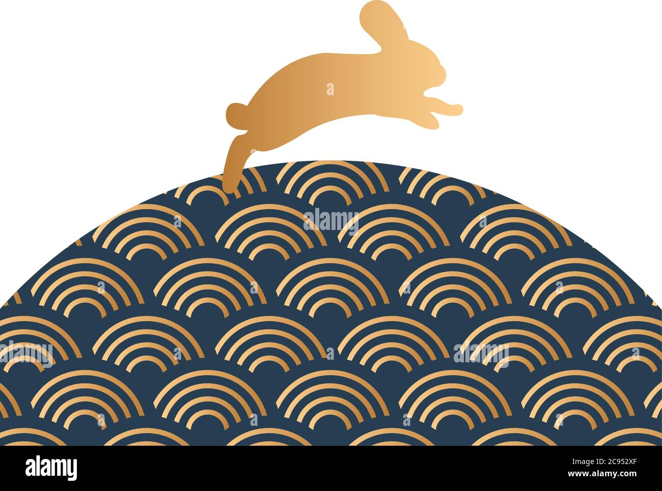 mid autumn festival with waves in circular frame and rabbit vector ...