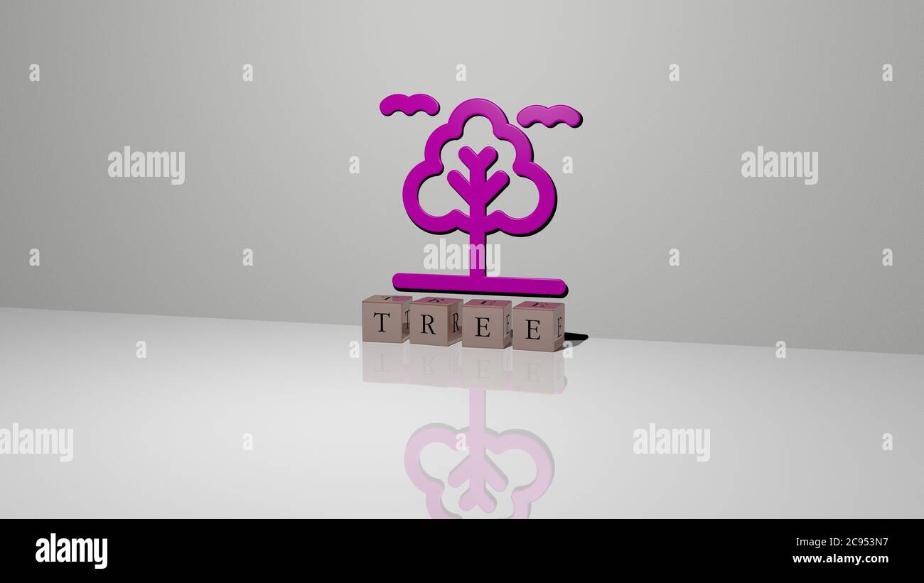 3D representation of tree with icon on the wall and text arranged by ...