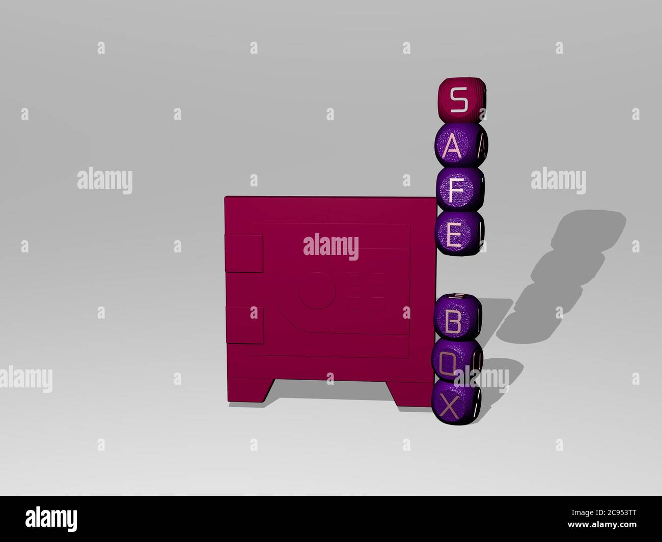 3D graphical image of SAFE BOX vertically along with text built around ...