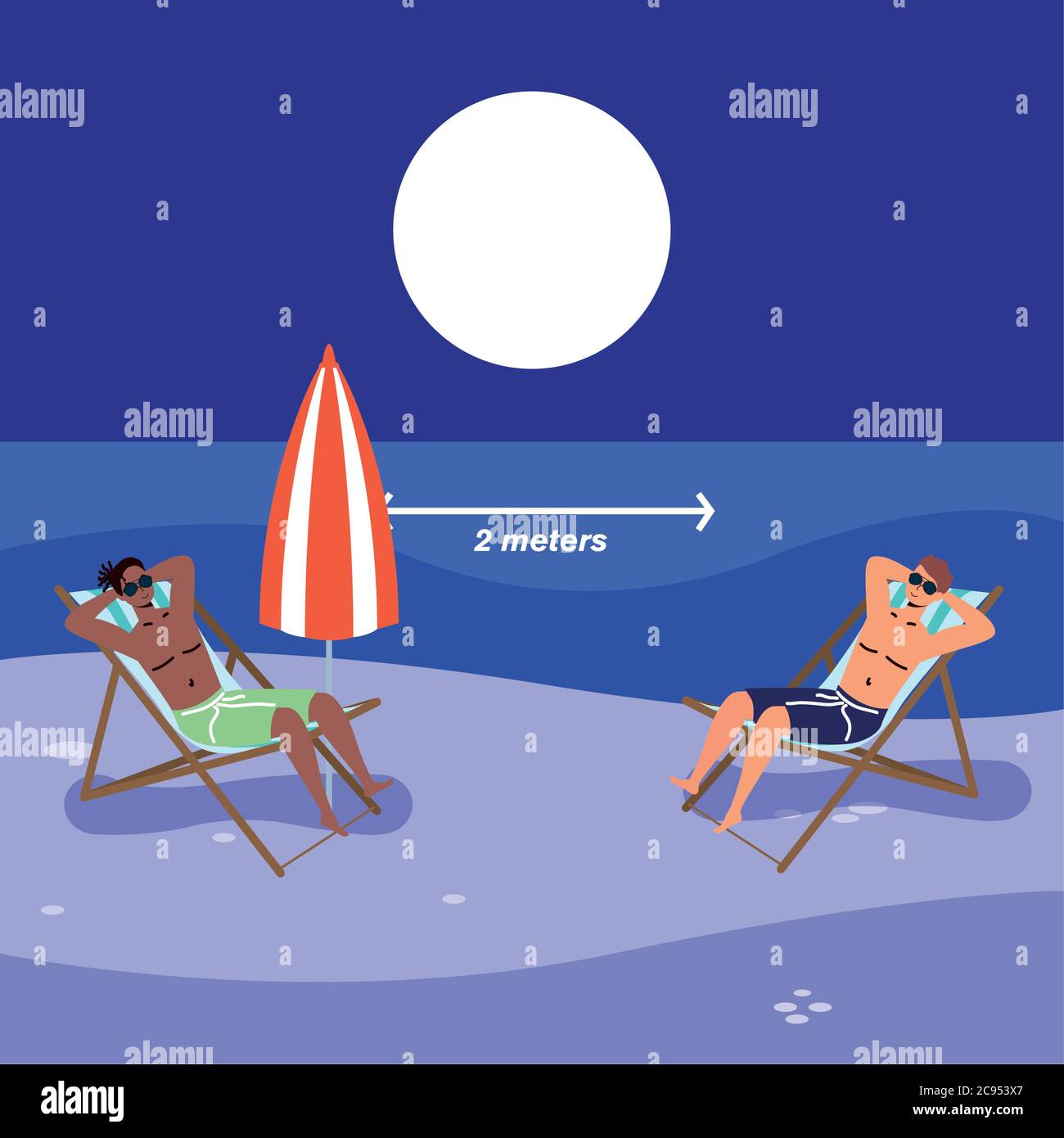 interracial men on the beach practicing social distance vector ...