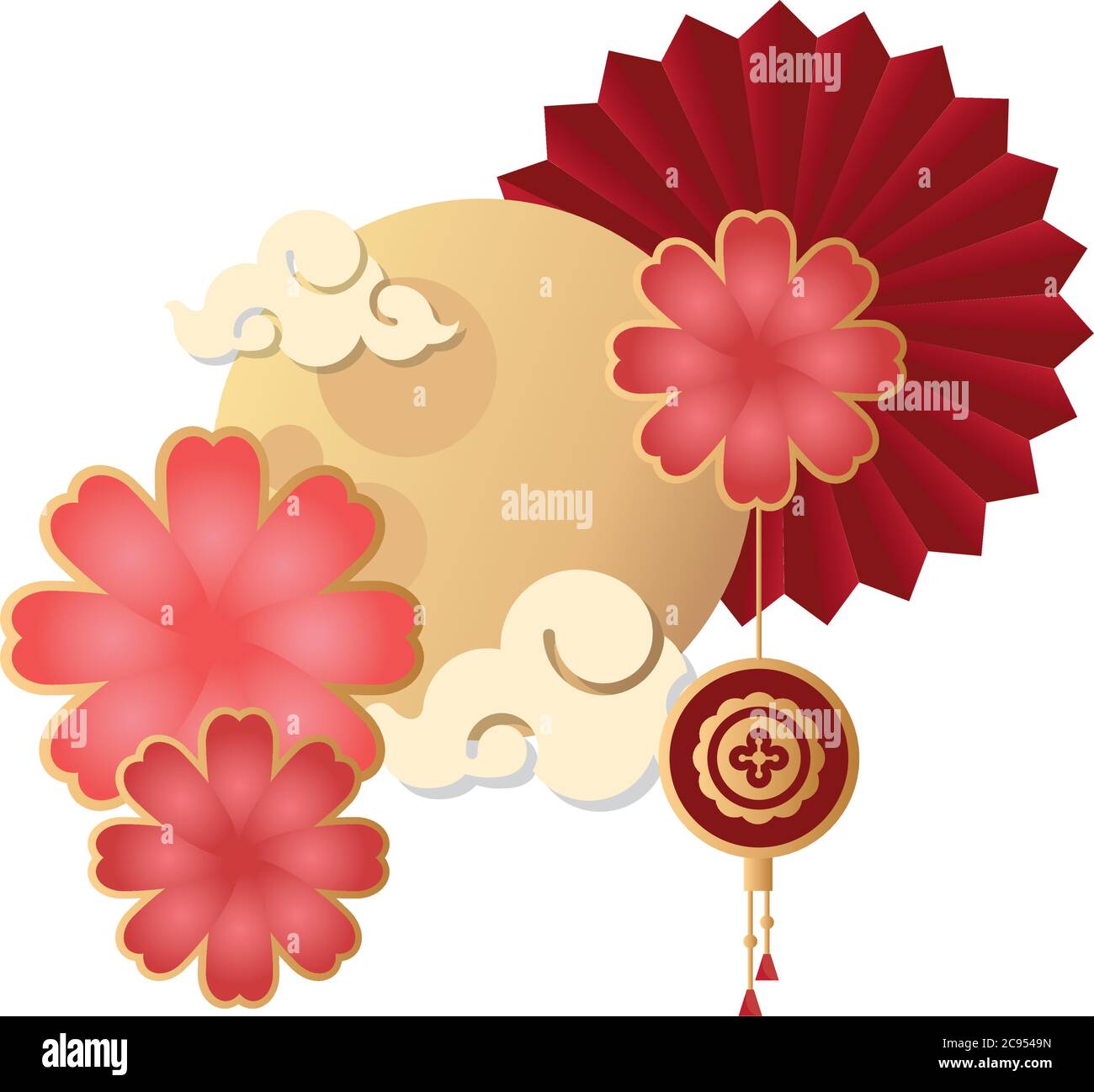 mid autumn festival moon and clouds with lanterns hanging vector ...