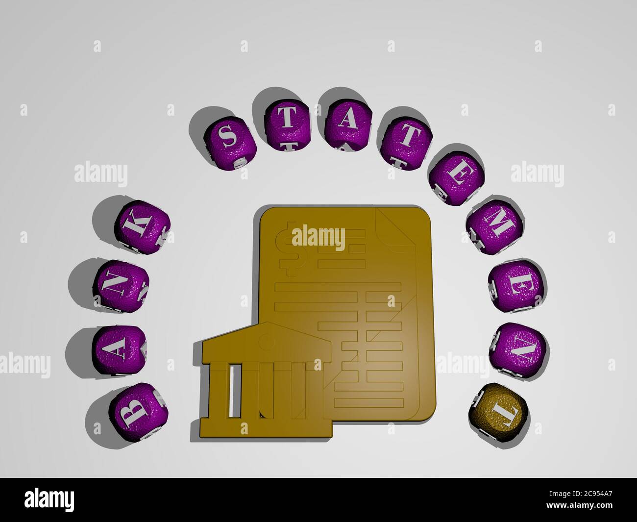 3D graphical image of bank statement vertically along with text built ...