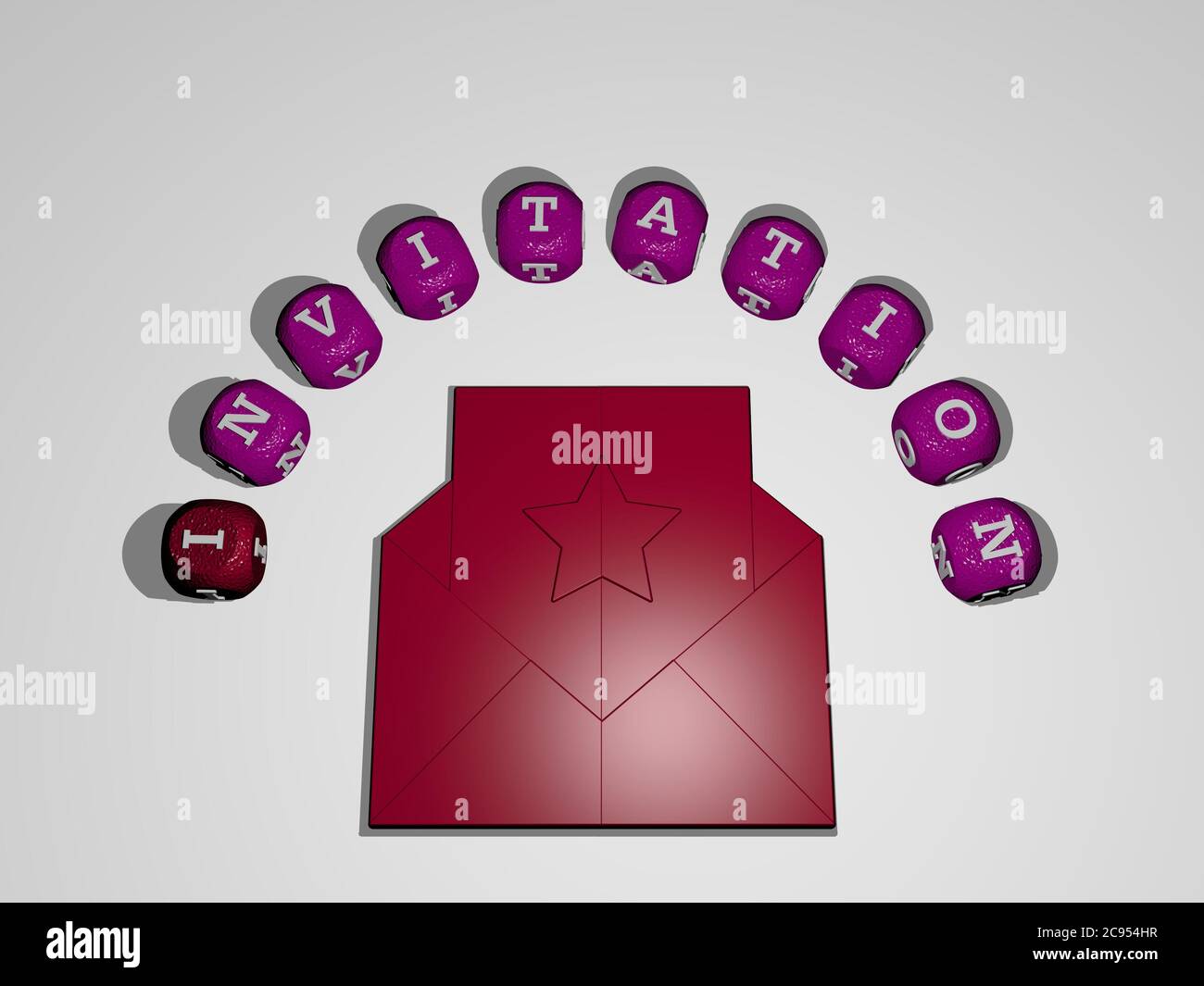3D representation of invitation with icon on the wall and text arranged ...