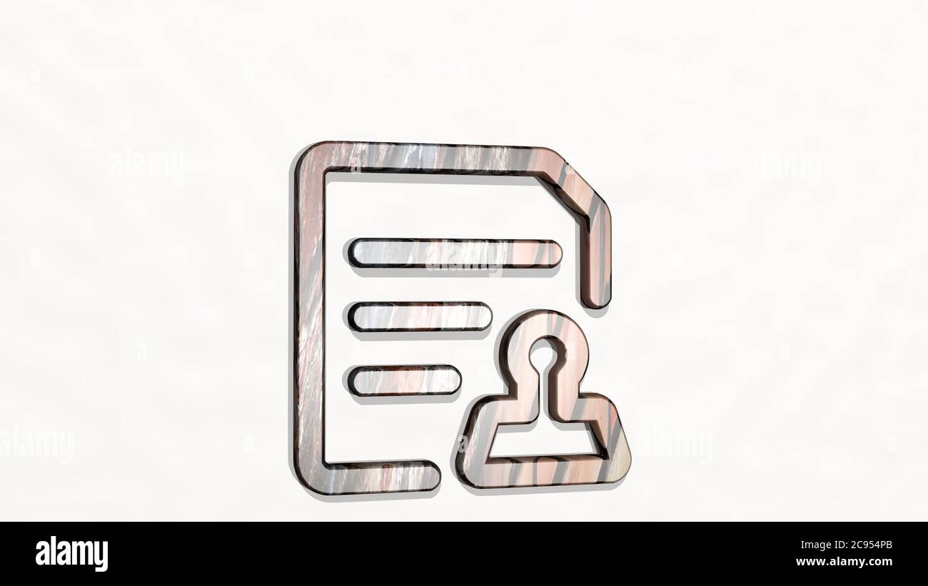 office file stamp made by 3D illustration of a shiny metallic sculpture ...
