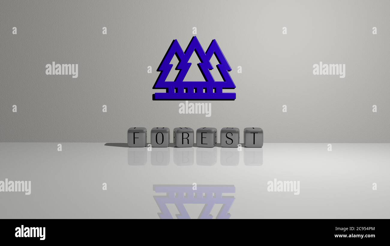 3D representation of FOREST with icon on the wall and text arranged by ...