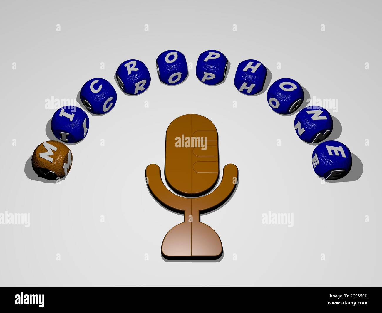 3D graphical image of microphone vertically along with text built ...