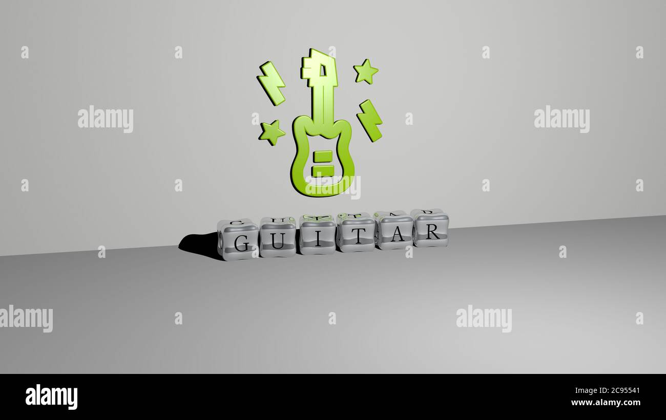 3D representation of GUITAR with icon on the wall and text arranged by ...