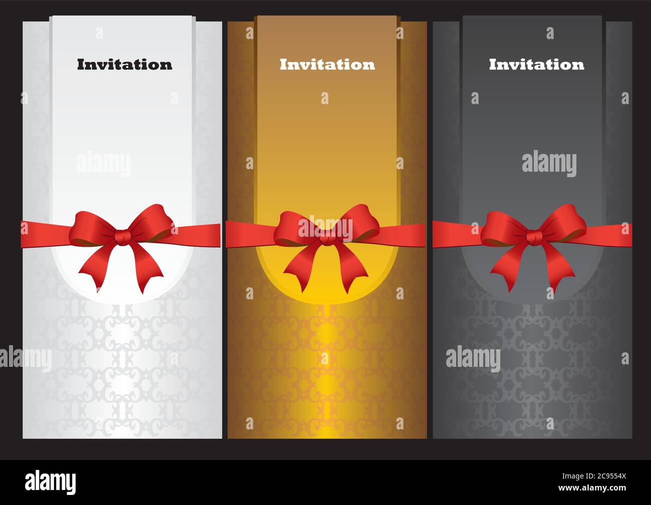 Luxury vertical invitation cards with red ribbon bow Stock Vector Image ...