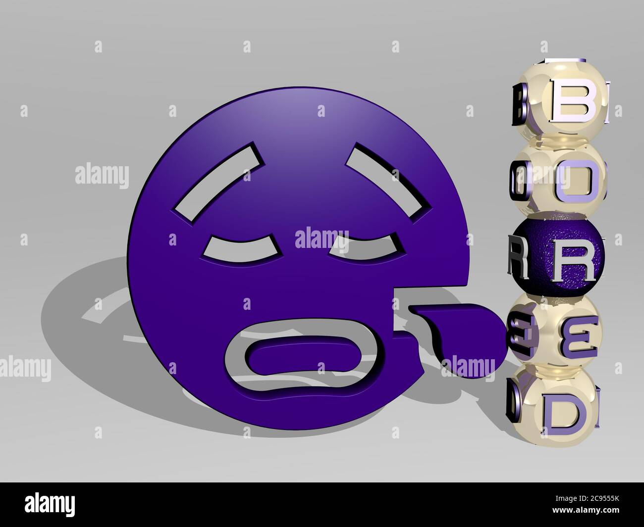 3D representation of bored with icon on the wall and text arranged by ...
