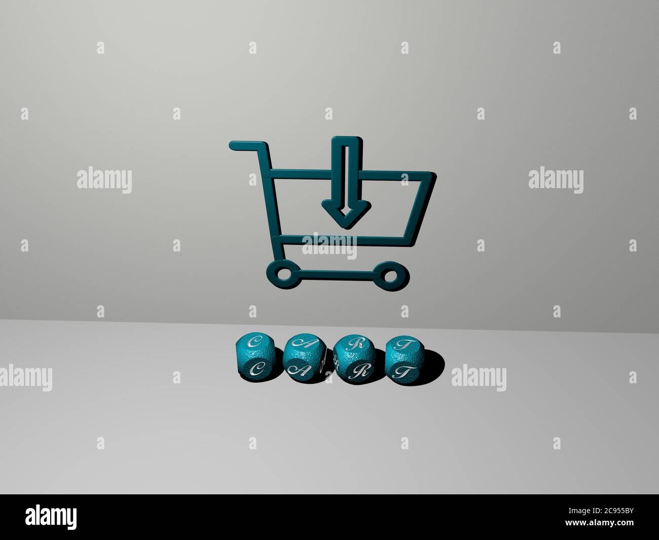3D graphical image of cart vertically along with text built by metallic ...