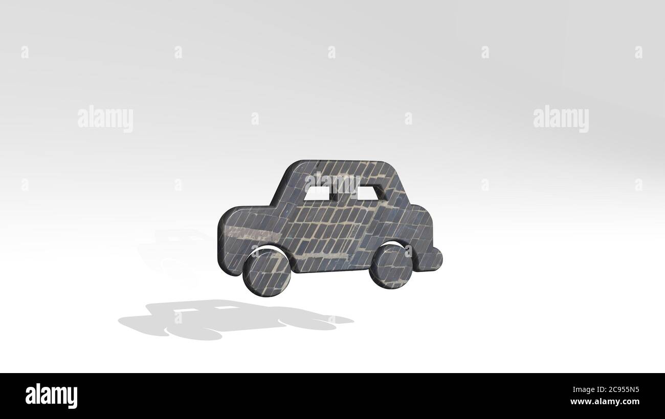 CAR RETRO made by 3D illustration of a shiny metallic sculpture casting ...