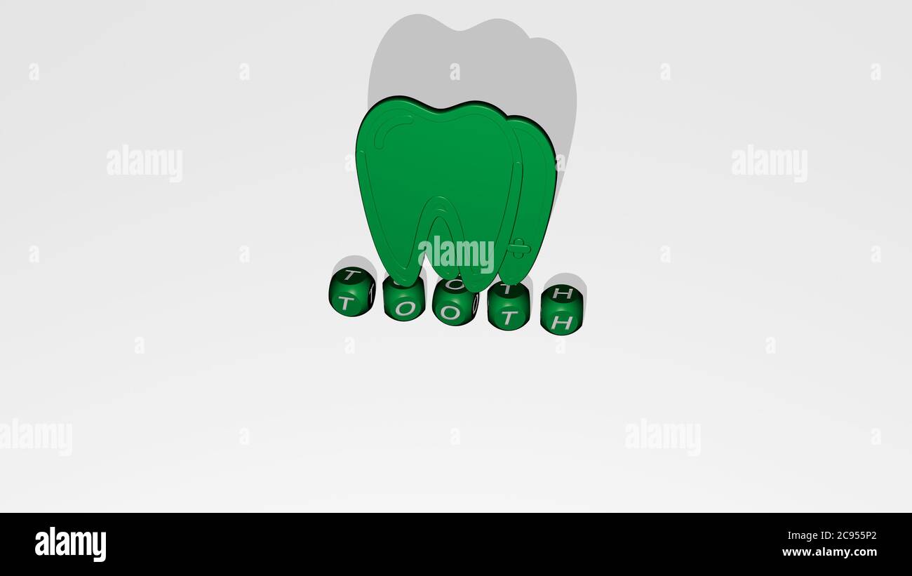 3D illustration of TOOTH graphics and text made by metallic dice ...