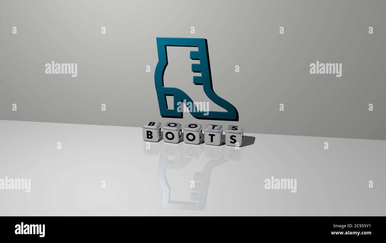 3D illustration of BOOTS graphics and text made by metallic dice ...