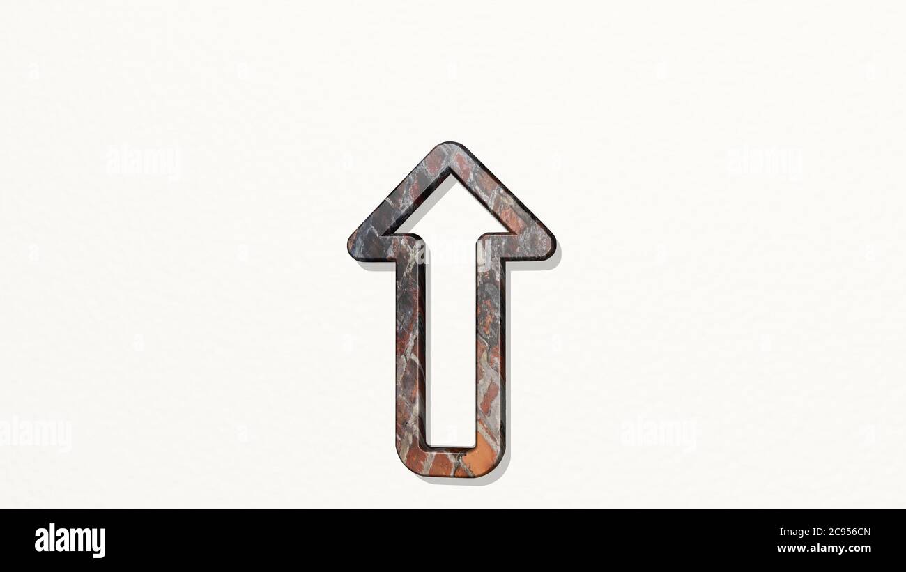 diagram arrow up made by 3D illustration of a shiny metallic sculpture ...