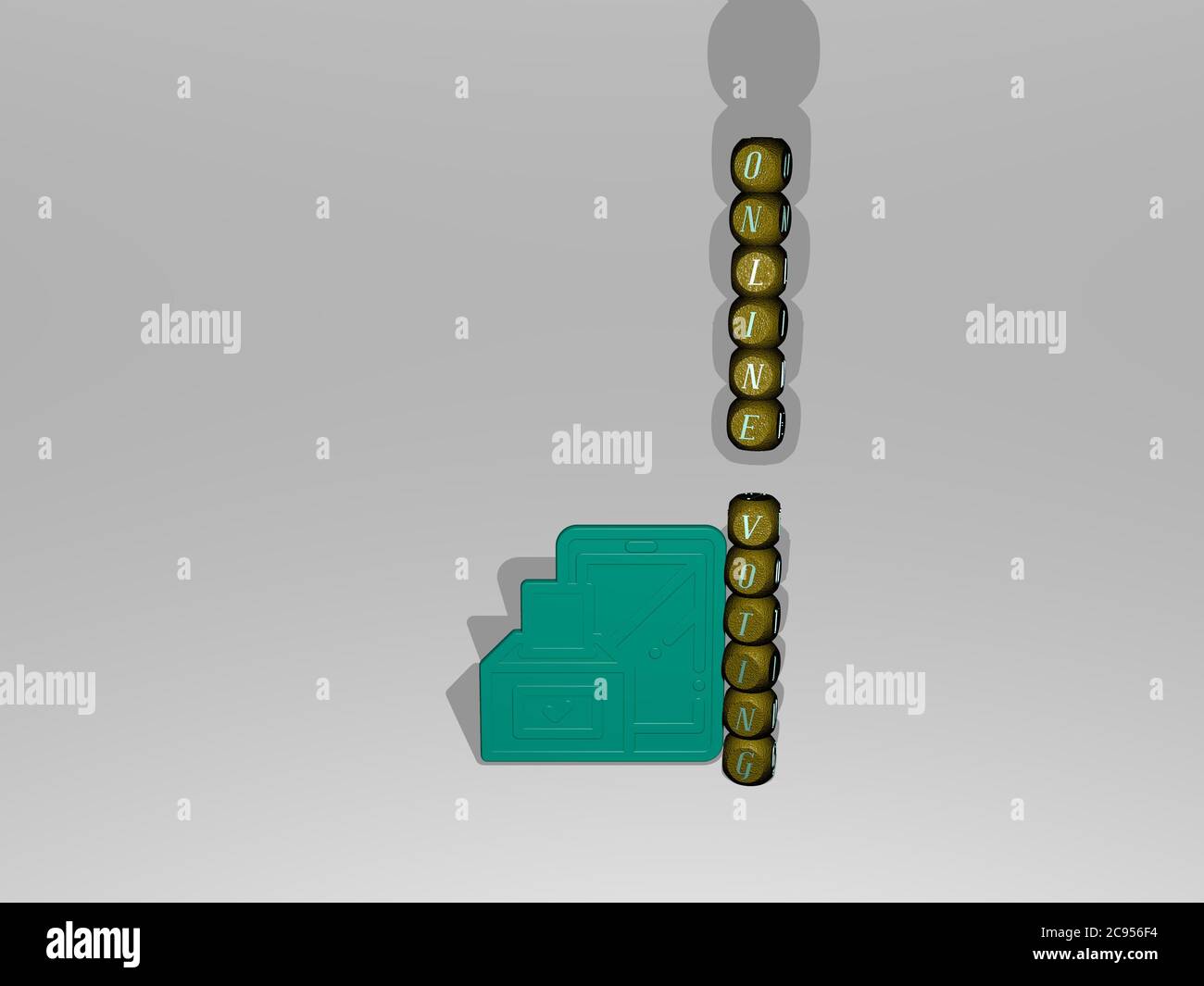3D representation of online voting with icon on the wall and text ...
