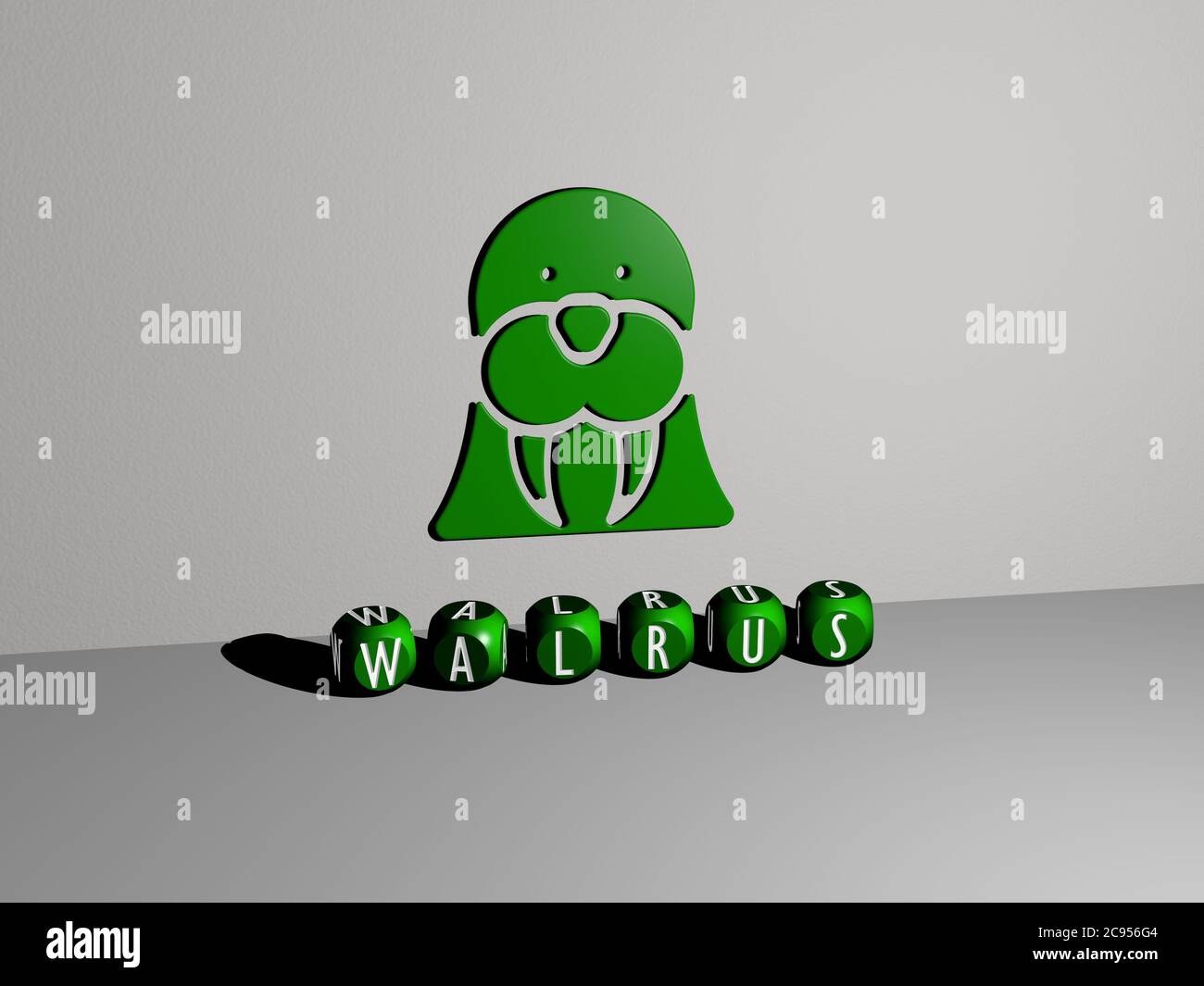 3D illustration of WALRUS graphics and text made by metallic dice ...