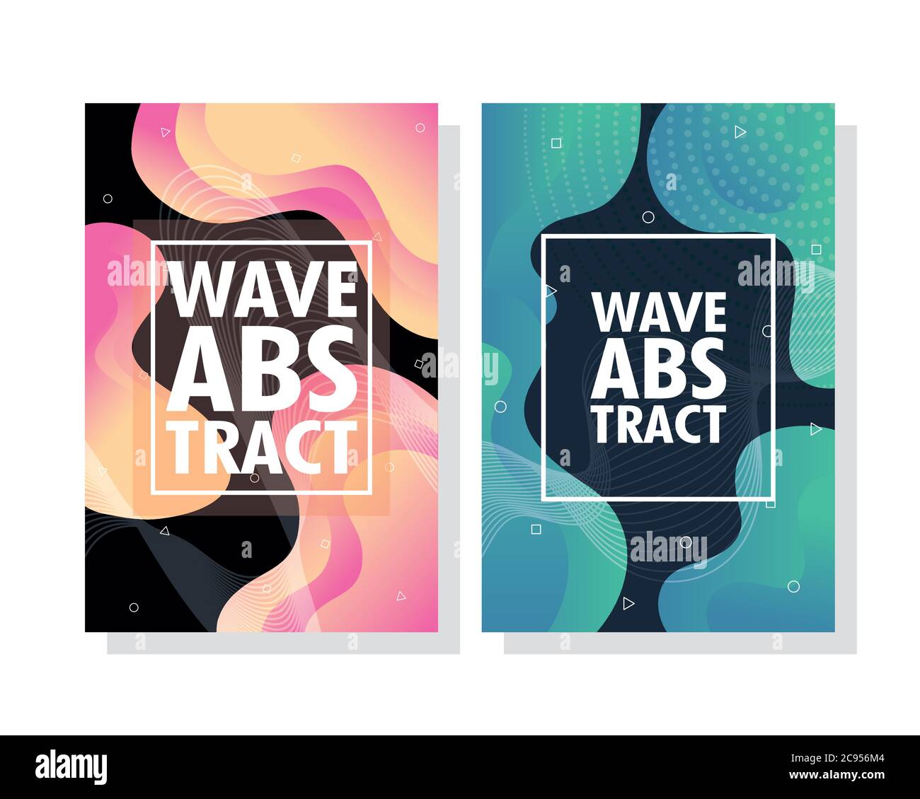wave abstract with lettering and squares frames in colors backgrounds ...
