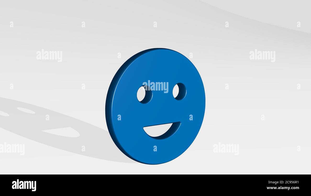 SMILEY HAPPY stand with shadow. 3D illustration of metallic sculpture ...