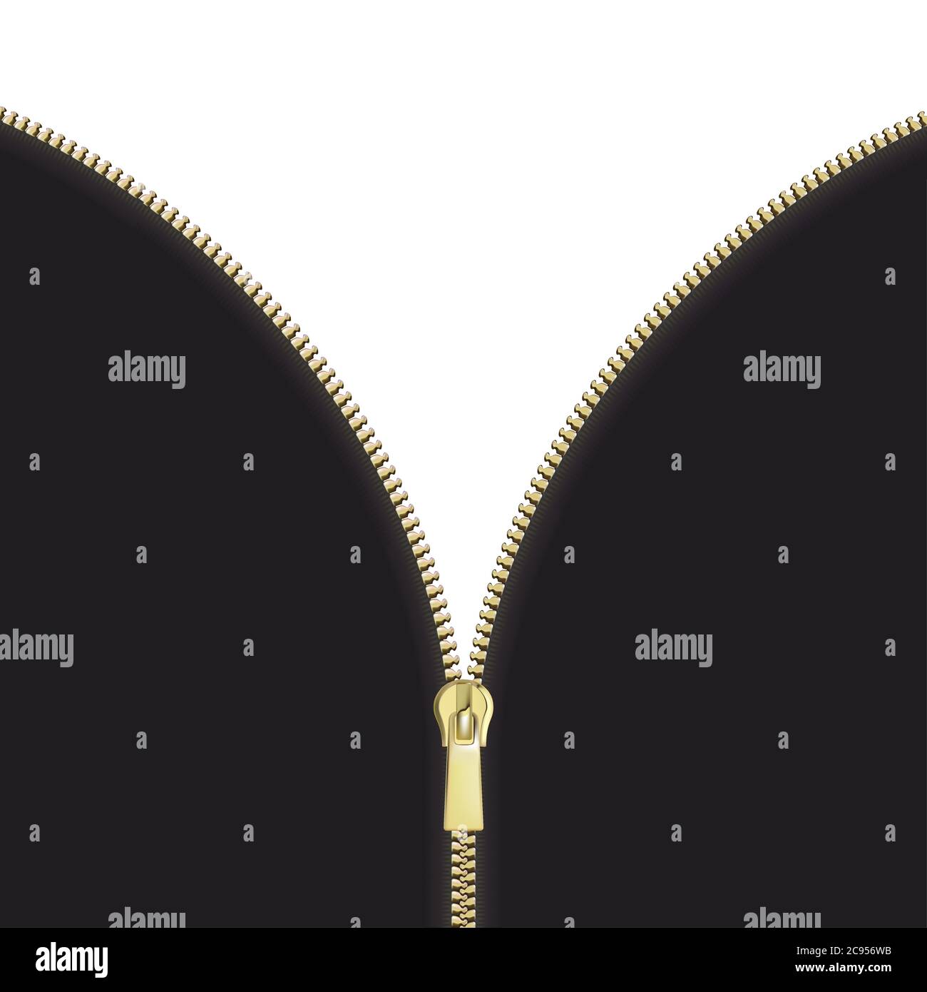 Open close zip. Realistic zipper fastener reveal vector. Metallic gold elegant zip locker ...