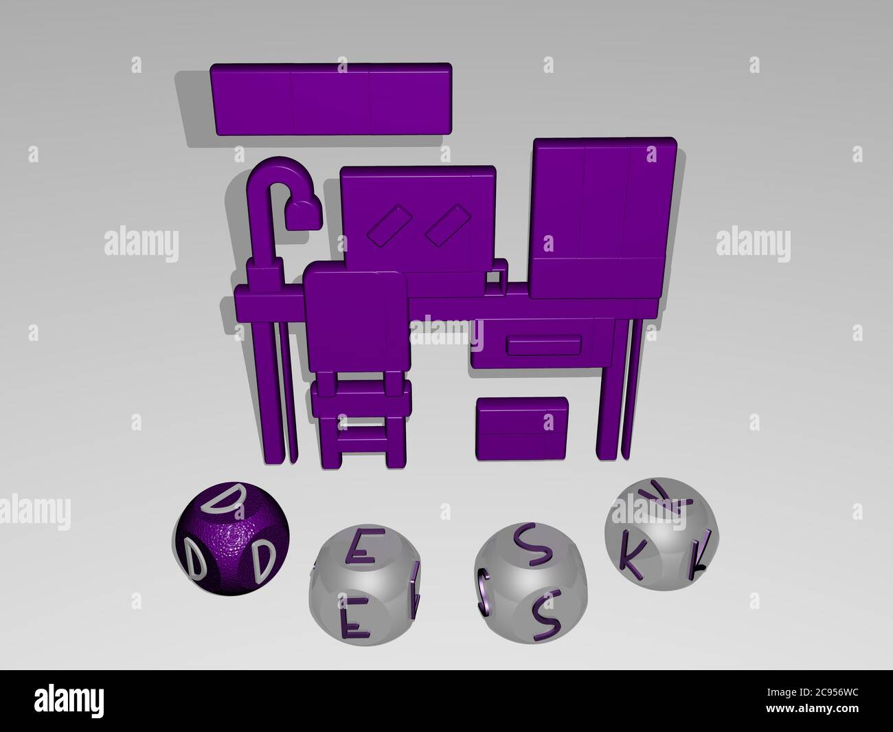 3D graphical image of DESK vertically along with text built around the ...
