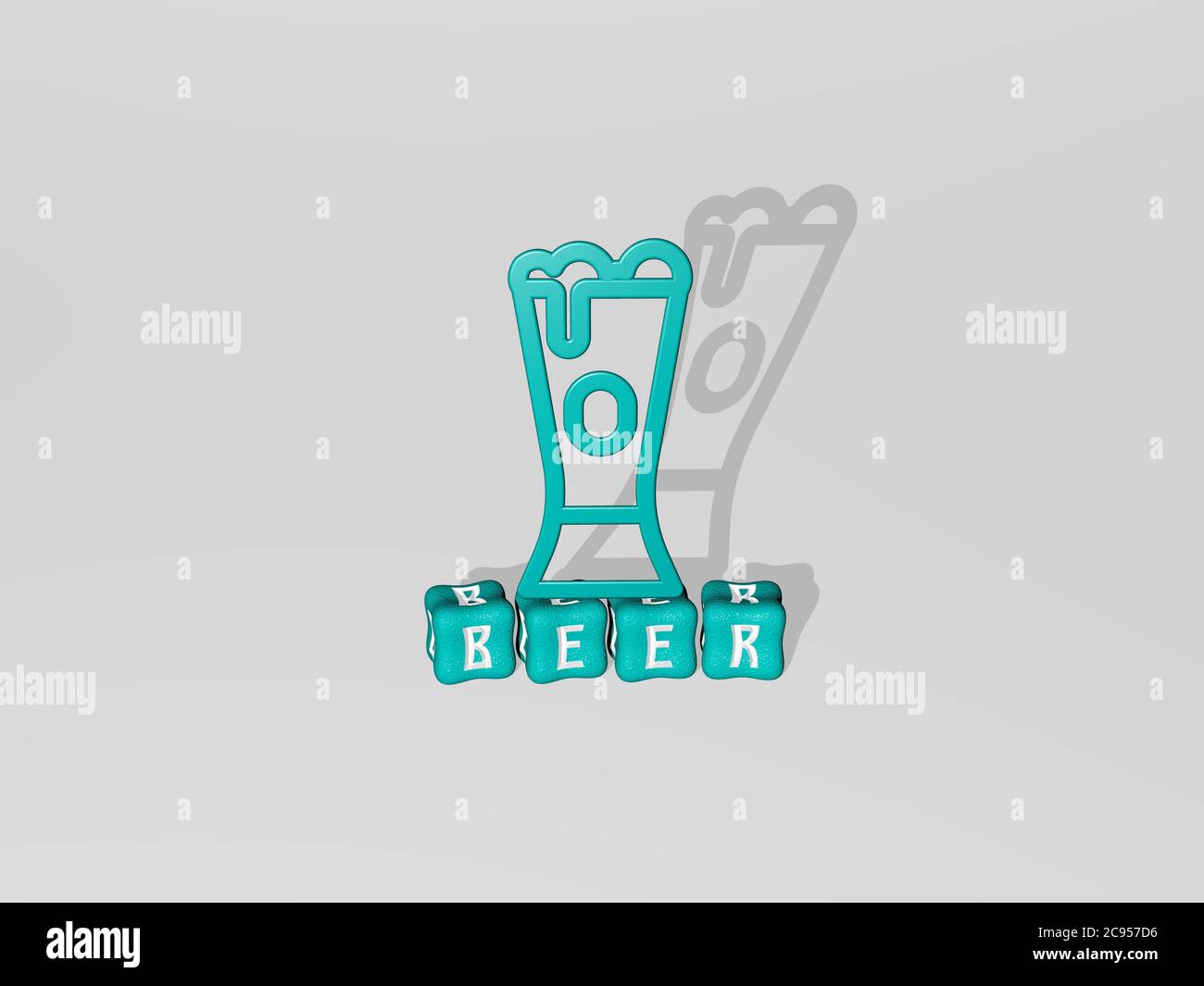 3D graphical image of beer vertically along with text built by metallic ...