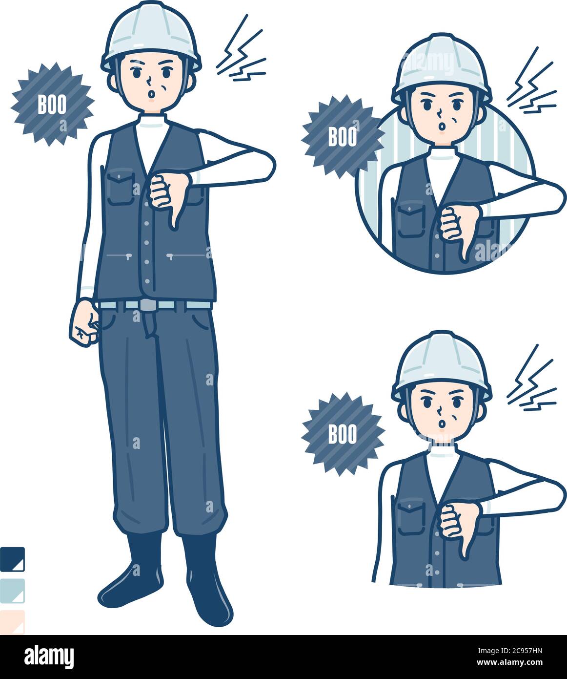 A Man wearing workwear with Booing images. It's vector art so it's easy ...