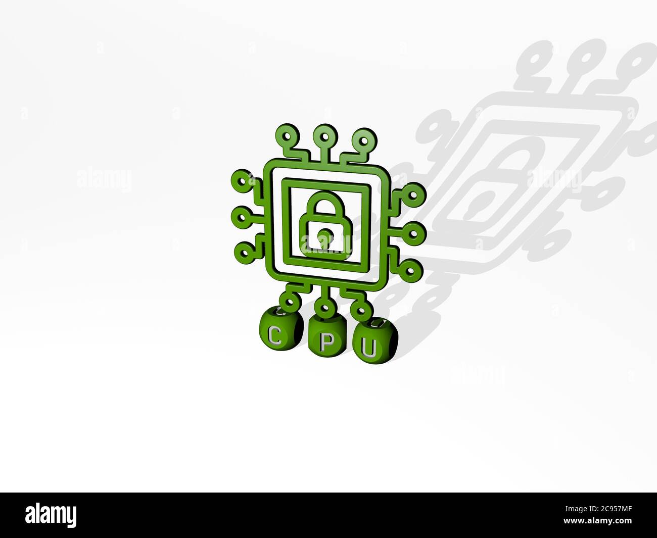 3D graphical image of CPU vertically along with text built by metallic ...