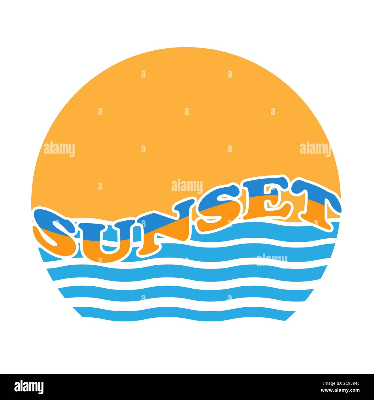 Stylized vector illustration of a sea sunset isolated on a white ...