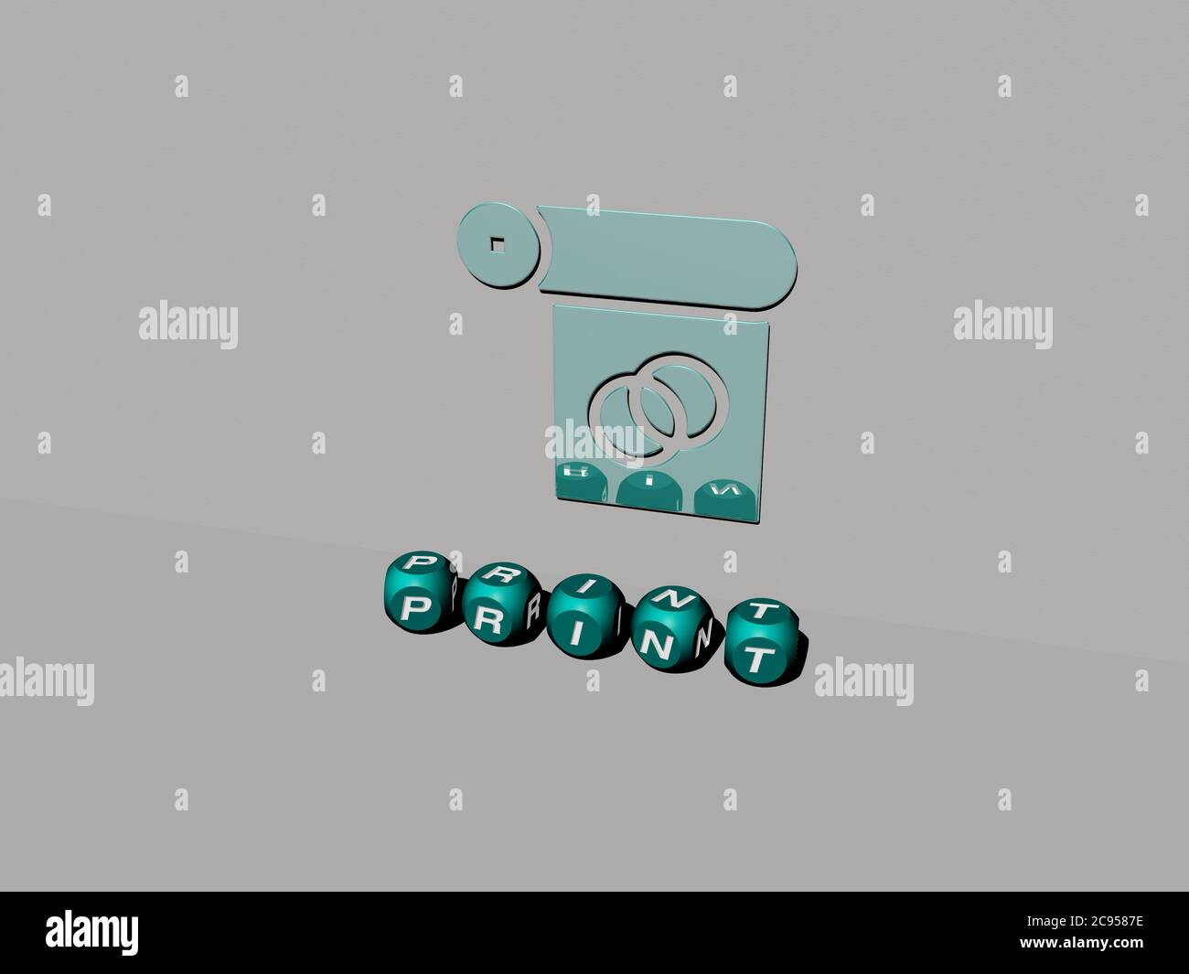 3D illustration of print graphics and text made by metallic dice ...