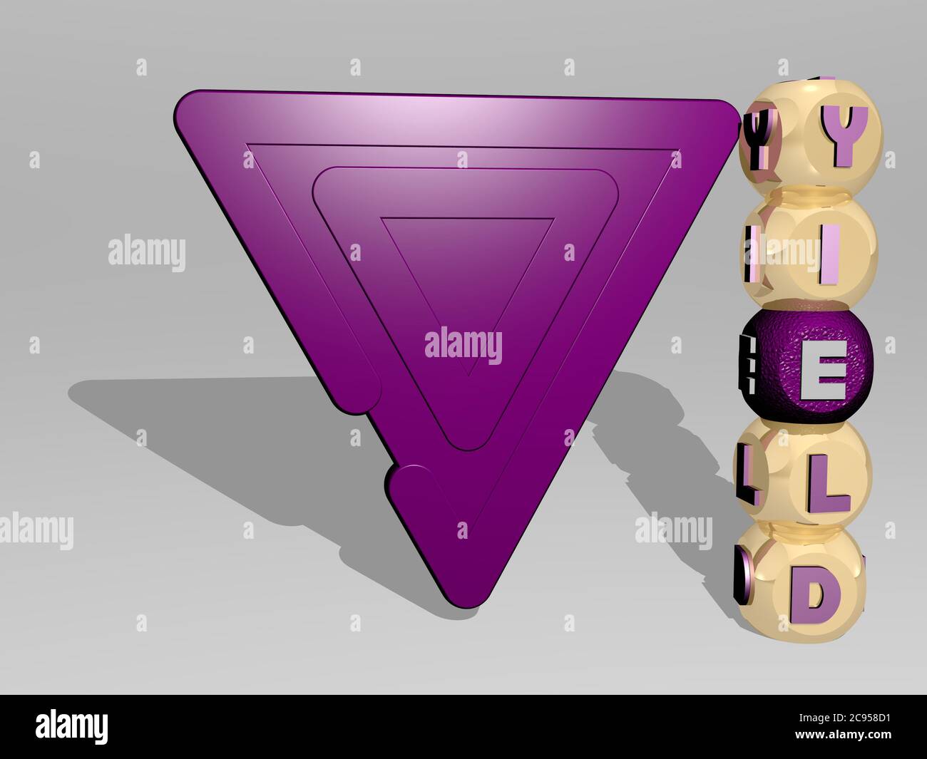 3D representation of YIELD with icon on the wall and text arranged by ...