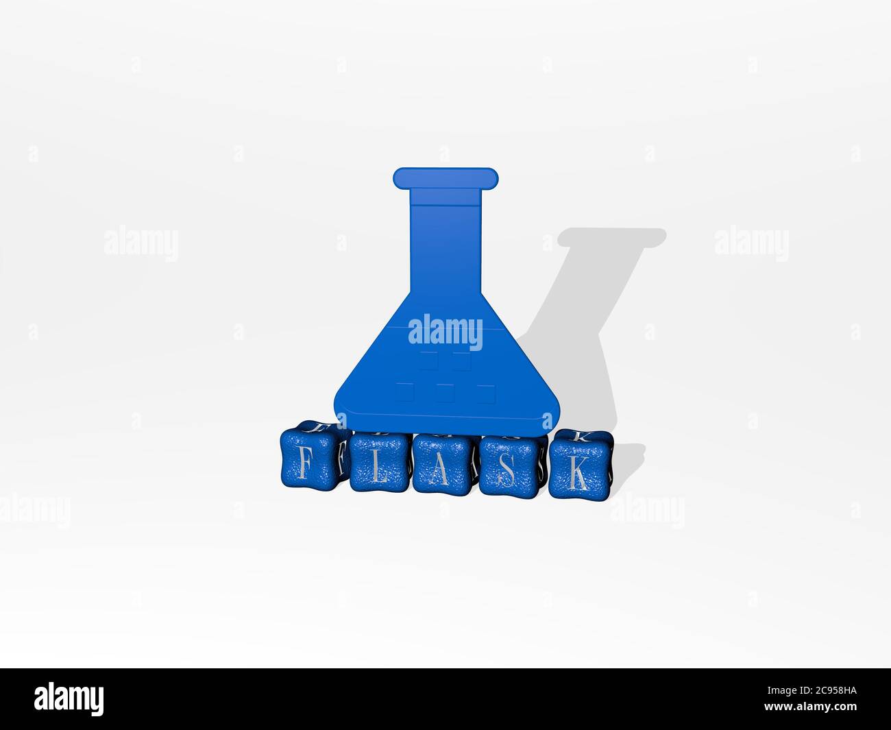 3D representation of flask with icon on the wall and text arranged by ...